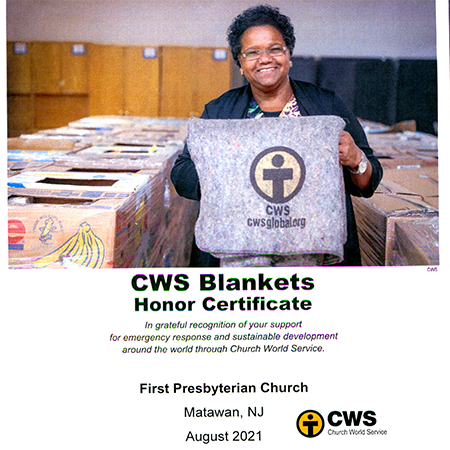 FPC Gets Honor Certificate from CWS - First Presbyterian Church Matawan, NJ